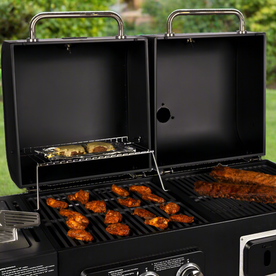 CosmoGrill Duo Dual Fuel BBQ, Gas & Charcoal Hybrid Grill, Side burner