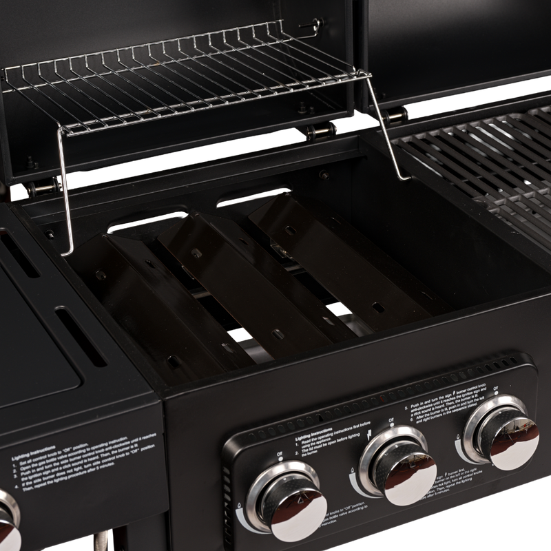 CosmoGrill Duo Dual Fuel BBQ, Gas & Charcoal Hybrid Grill, Side burner