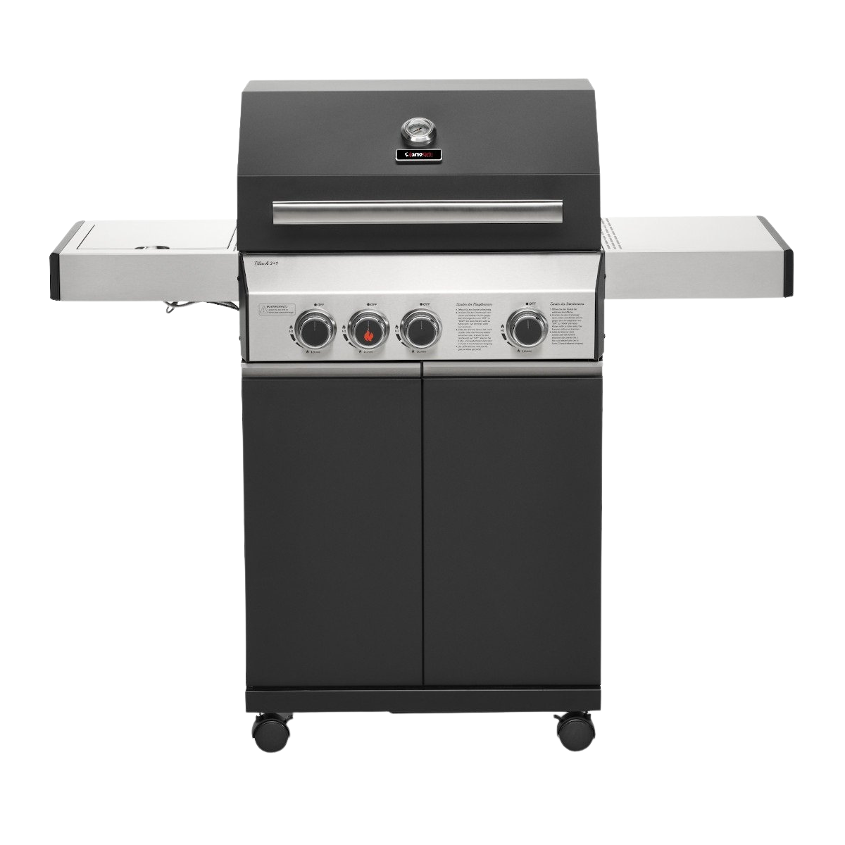 3 Burner BBQ Gas | CosmoGrill Premium Black 3+1 Gas BBQ